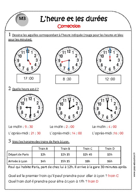 Temps et durée - Heure, minute, seconde - Ce1 - Exercices corrigés ...