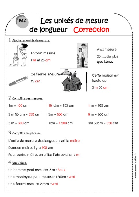 Unités de longueurs - Ce1 - Exercices sur les longueurs cm, m, km ...