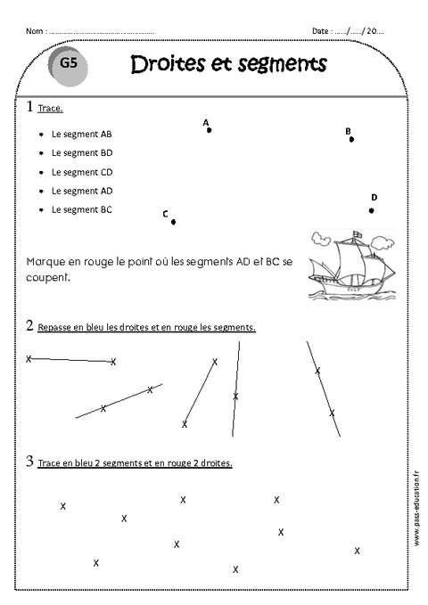 Droites et segments - Ce1 - Exercices corrigés - Pass Education
