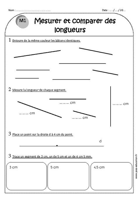 Mesurer et comparer des longueurs - Ce1 - Exercices à imprimer - Pass ...