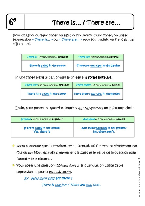 There is - There are - 6ème - Cours sur il y a... - Pass Education