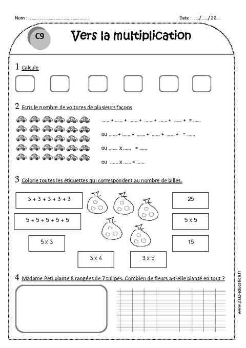Vers la multiplication - Ce1 - Exercices corrigés - Pass Education