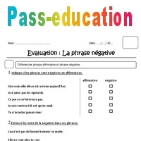 Phrase négative - Ce1 - Evaluation - Pass Education