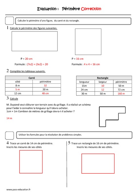 Périmètre - Cm1 - Evaluation - Pass Education