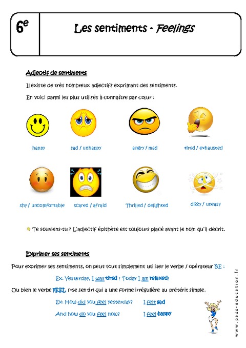 Sentiments - Feelings - 6ème - Cours - Pass Education