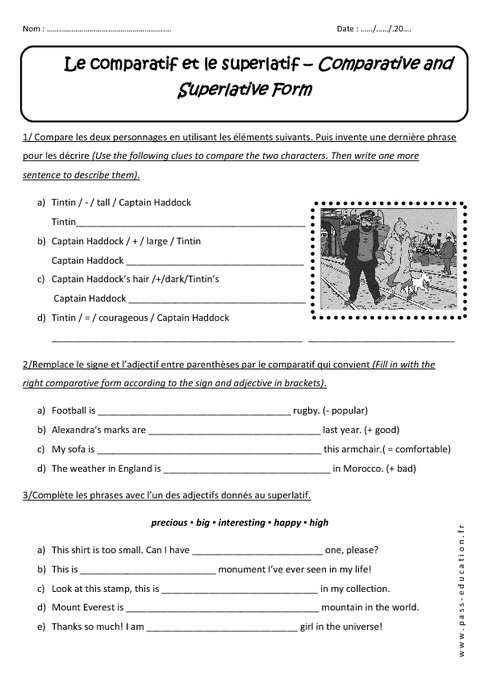 Comparatif - Superlatif – 5ème - Exercices - Comparative and ...
