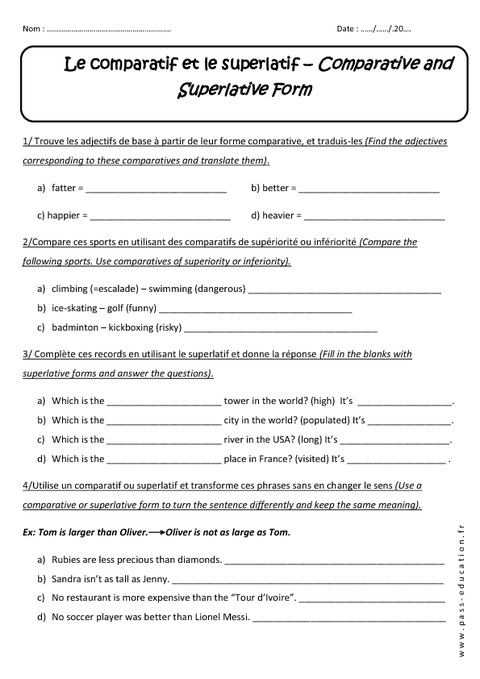 Superlatif - Comparatif – 5ème - Révisions - Anglais - Pass Education
