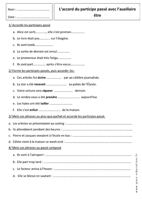 Accord du participe passé avec l’auxiliaire être – 6ème - Exercices ...