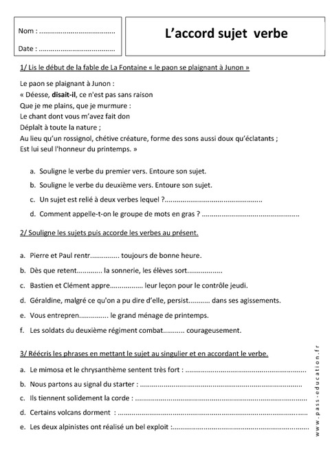 Accord Du Verbe Avec Le Sujet Exercices Pdf - vrogue.co