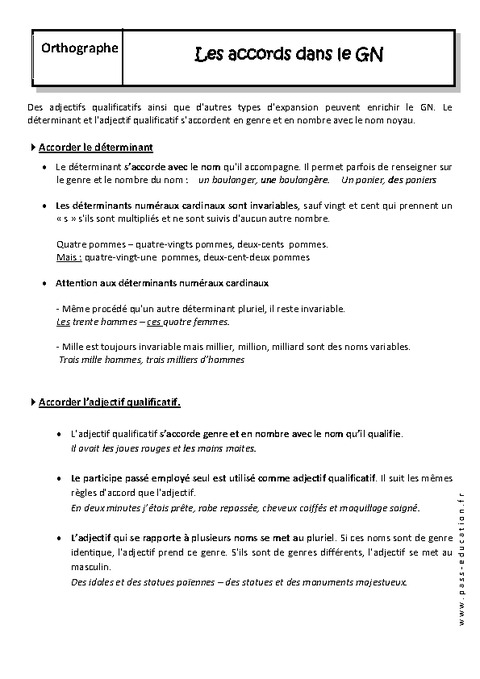 Les accords dans le groupe nominal | Groupe nominal, Orthographe ...