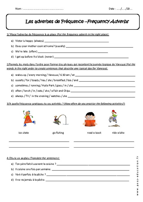 Adverbes de Fréquence - 5ème - Exercices corrigés - Pass Education