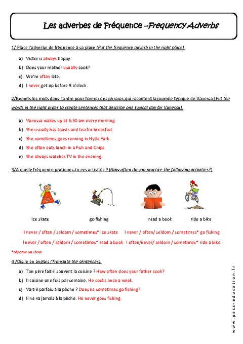 Adverbes de Fréquence - 5ème - Exercices corrigés - Pass Education
