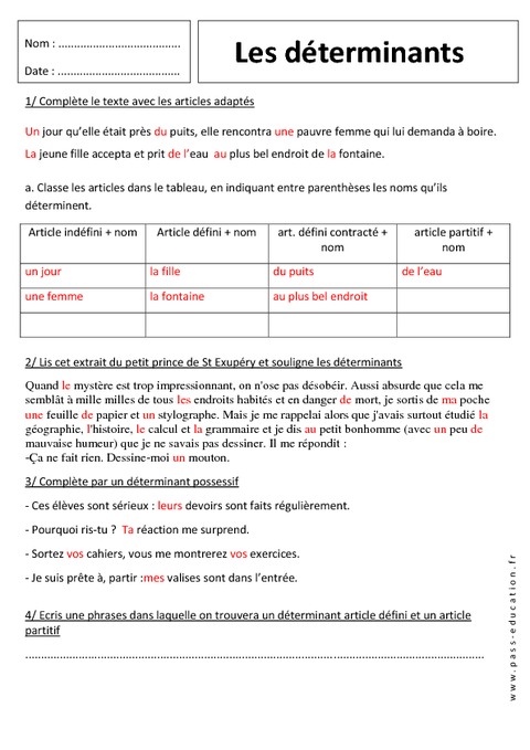 Articles défini, indéfini ou partitif - Déterminants possessifs ...