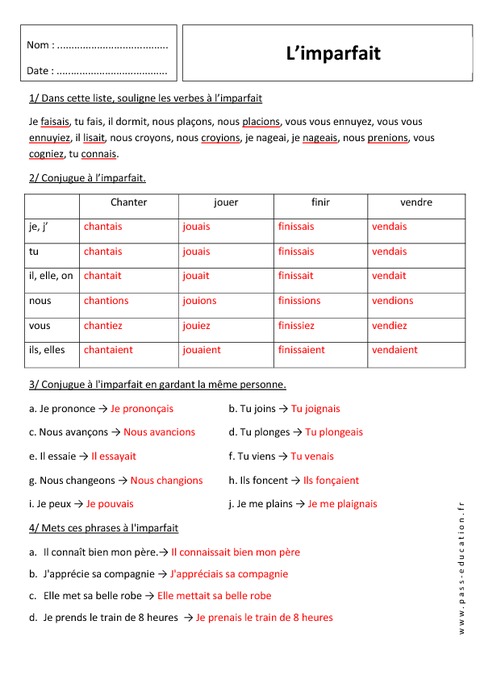 Imparfait de l'indicatif - 6ème - Révisions - Pass Education