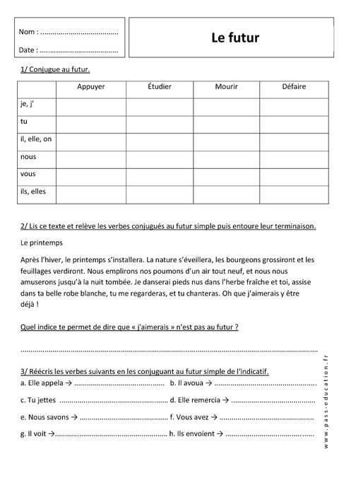 Futur simple – 6ème – Révisions - Pass Education