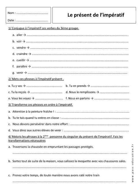Impératif présent - 6ème - Exercices corrigés - Pass Education