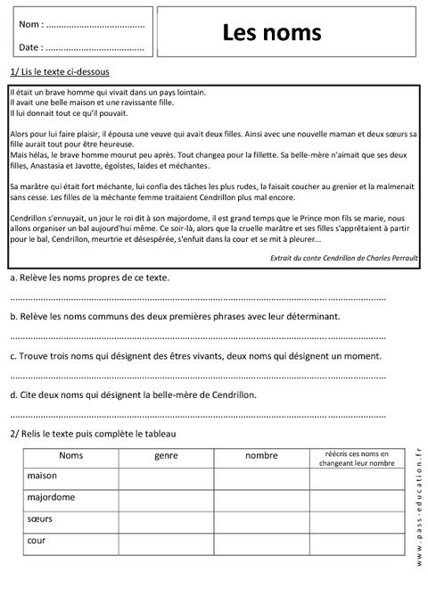 Noms communs et noms propres - 6ème - Révisions - Pass Education