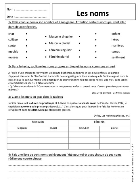 Noms propres et noms communs - 6ème - Exercices corrigés - Pass Education