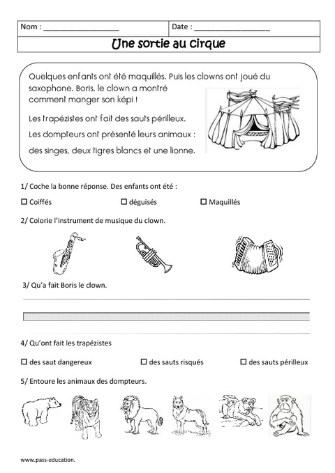 Une sortie au cirque - Cp - Récit - Lecture - Pass Education