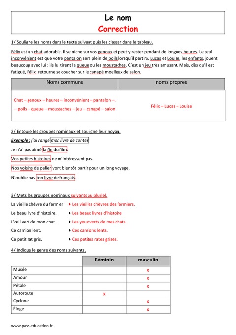 Noms communs - Noms propres - 6ème - Exercices corrigés sur le nom ...