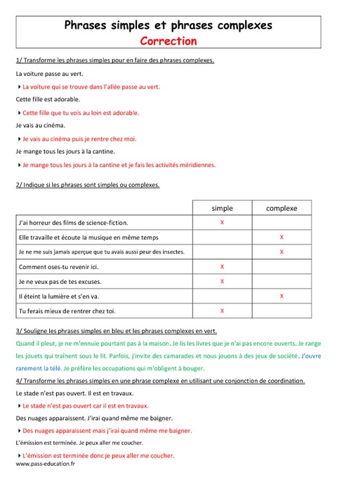 Phrases complexes - Phrases simples - 6ème - Exercices à imprimer ...