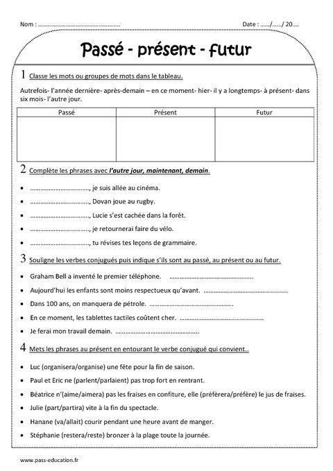 Passe présent futur - Ce2 - Exercices corrigés - Pass Education