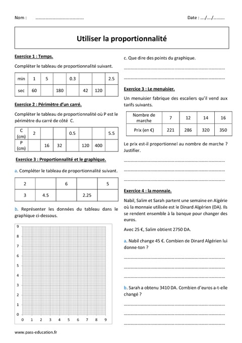 Proportionnalité - 5ème - Exercices - Utilisation - Pass Education