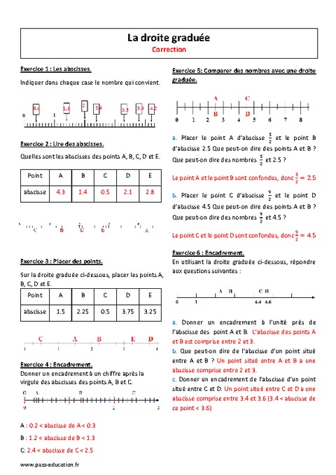 Droite graduée - 6ème - Exercices avec correction - Pass Education