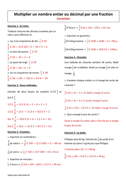 Multiplier un nombre entier ou décimal par une fraction - 6ème ...