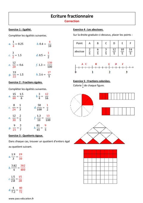 Nombres en écriture fractionnaire - 6ème - Exercices à imprimer - Pass ...