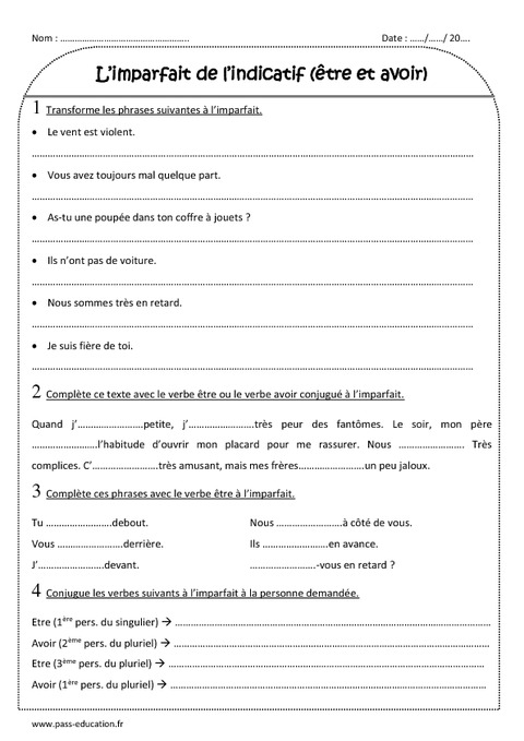 Etre et avoir à l'imparfait - Ce2 - Exercices à imprimer - Pass Education