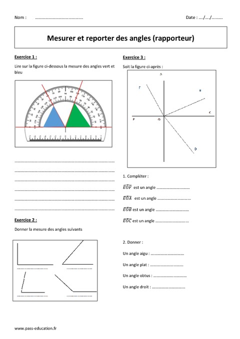 Mesurer et reporter des angles - 6ème - Exercices corrigés - Rapporteur ...