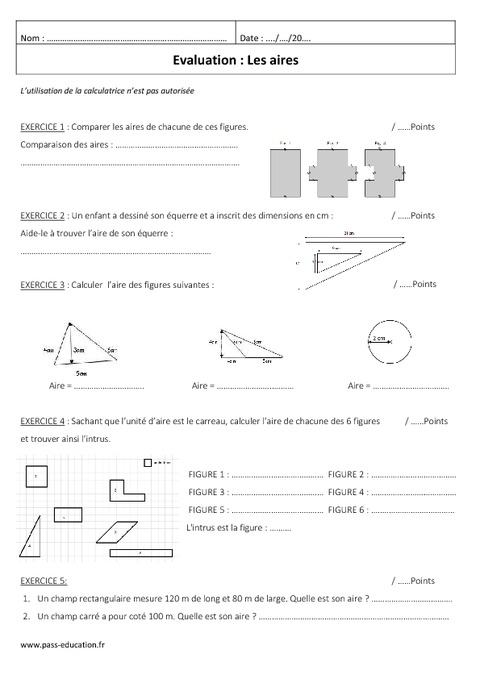 Aires - 6ème - Contrôle corrigé - Pass Education