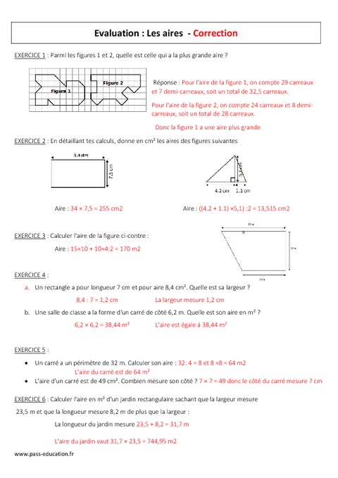 Aires - 6ème - Evaluation à imprimer - Pass Education