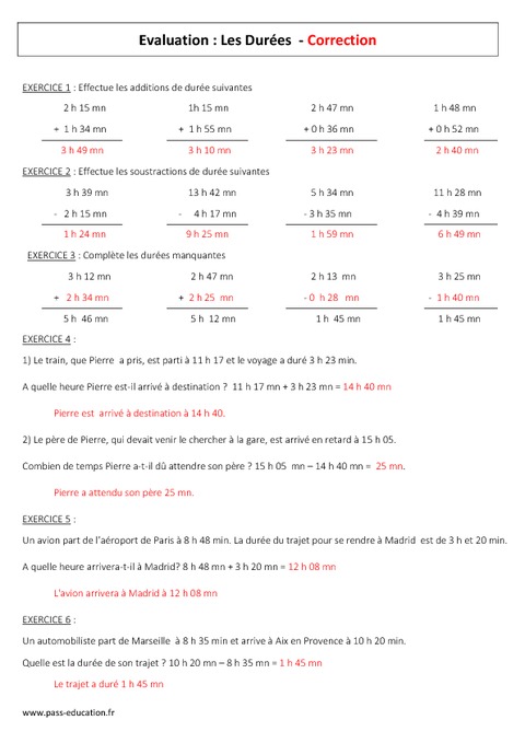 Temps et durée: heure, minute, seconde - 6ème - Contrôle avec le ...