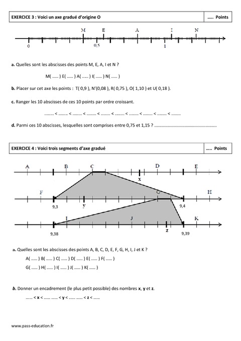 Droite graduée - 6ème - Evaluation sur les nombres décimaux - Pass ...