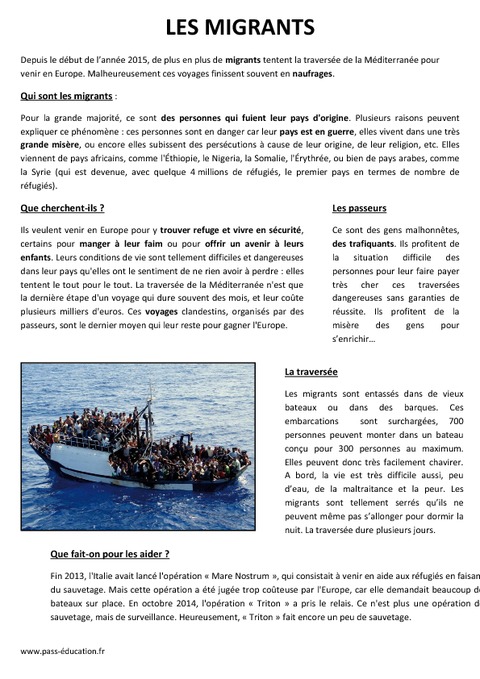 Les migrants - Cm1 - Cm2 - Lecture compréhension - Documentaire - Pass ...