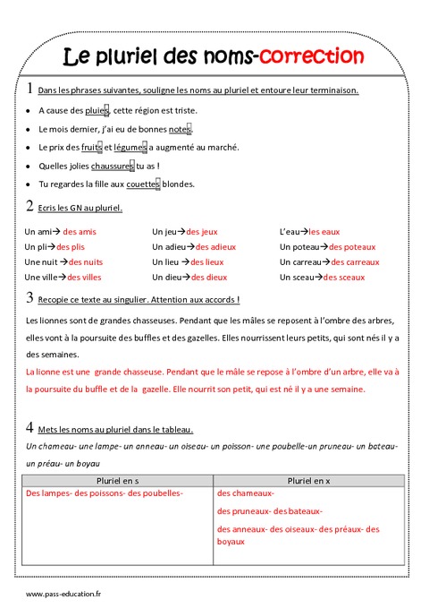 Pluriel des noms - Ce2 - Exercices à imprimer - Pass Education