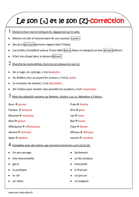 Son z et s - Ce2 - Exercices à imprimer - Pass Education