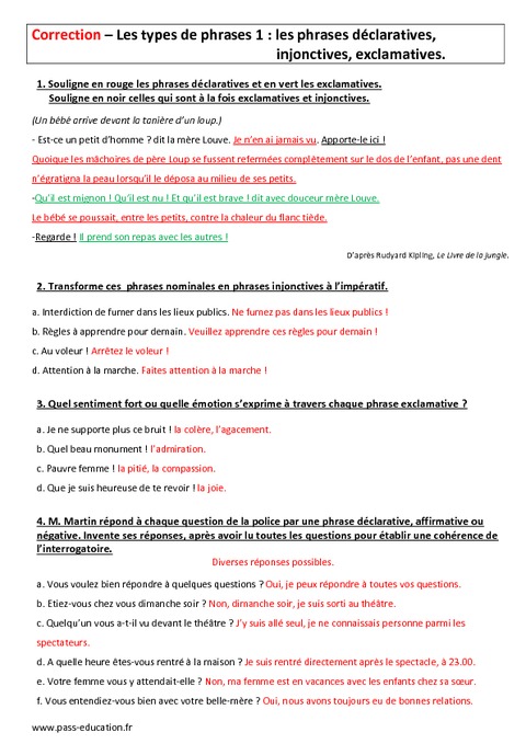 Types de phrases - 6ème - Evaluation sur les phrases: déclaratives ...
