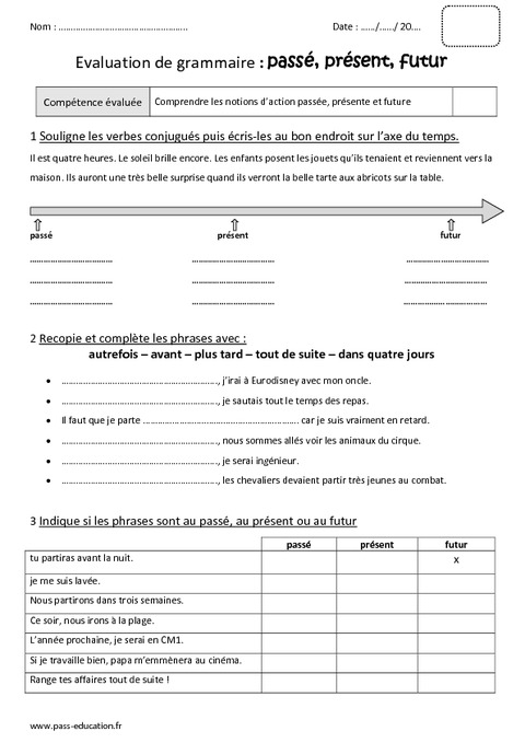 Passé, présent, futur - Cm1 - Bilan sur les verbes conjugués - Pass ...