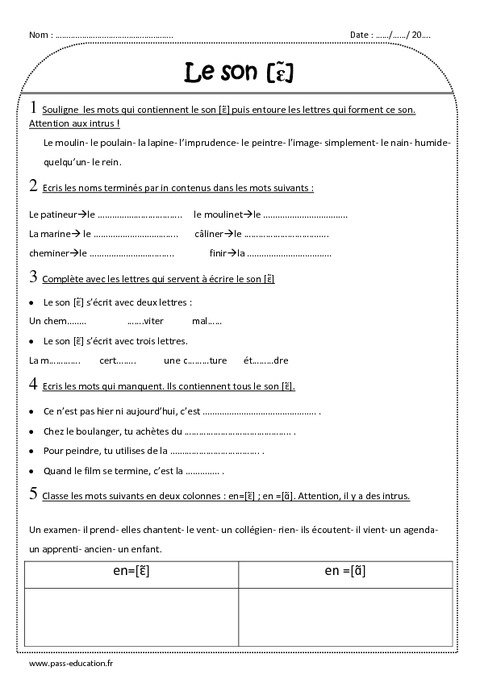 Le son "IN" - CE2 | Exercice ce1, Ce1, Vocabulaire français