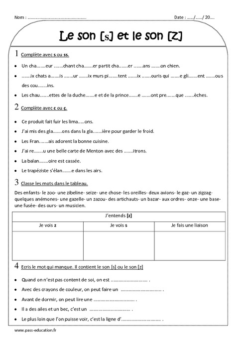 Son s et z - Ce2 - Exercices corrigés - Pass Education