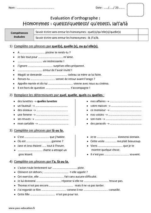 Quel(s), quelle(s), quelle(s), la,l'a,là - Cm2 - Bilan sur les ...