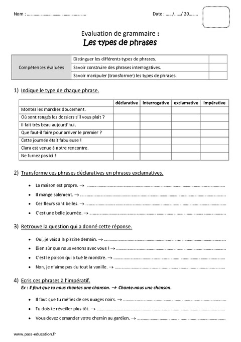 Types de phrases - Cm1 - Bilan - Déclarative, interrogative ...