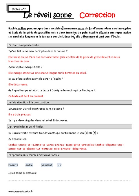 Valeurs de la lettre s - Ce2 - Dictée accompagnée n°7 - Pass Education