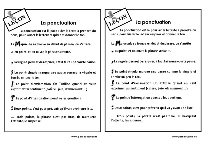 Ponctuation - Ce2 - Leçon à imprimer - Pass Education