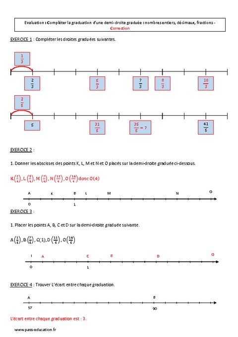 Demi droite graduée - Nombres entiers, décimaux, fractions - 6ème ...