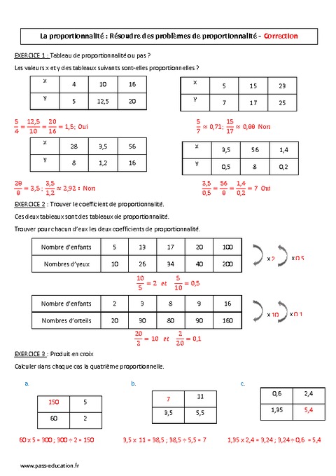 Résoudre des problèmes de proportionnalité - 6ème - Evaluation - Pass ...