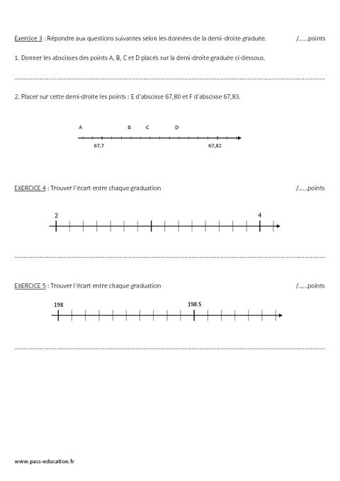 Droite graduée - 6ème - Contrôle - Pass Education